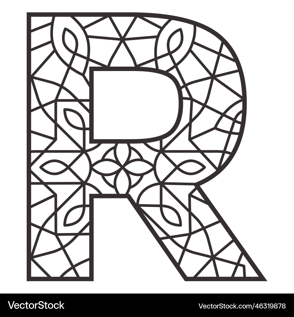 Alphabet letter r stroke mandala Royalty Free Vector Image