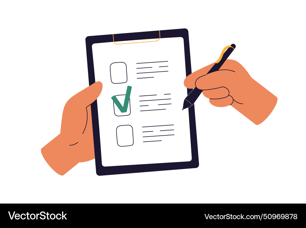 Checklist on clipboard hands ticking marking Vector Image