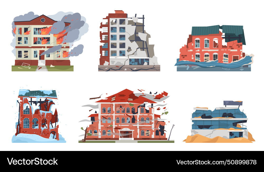 Disaster damages buildings different natural Vector Image