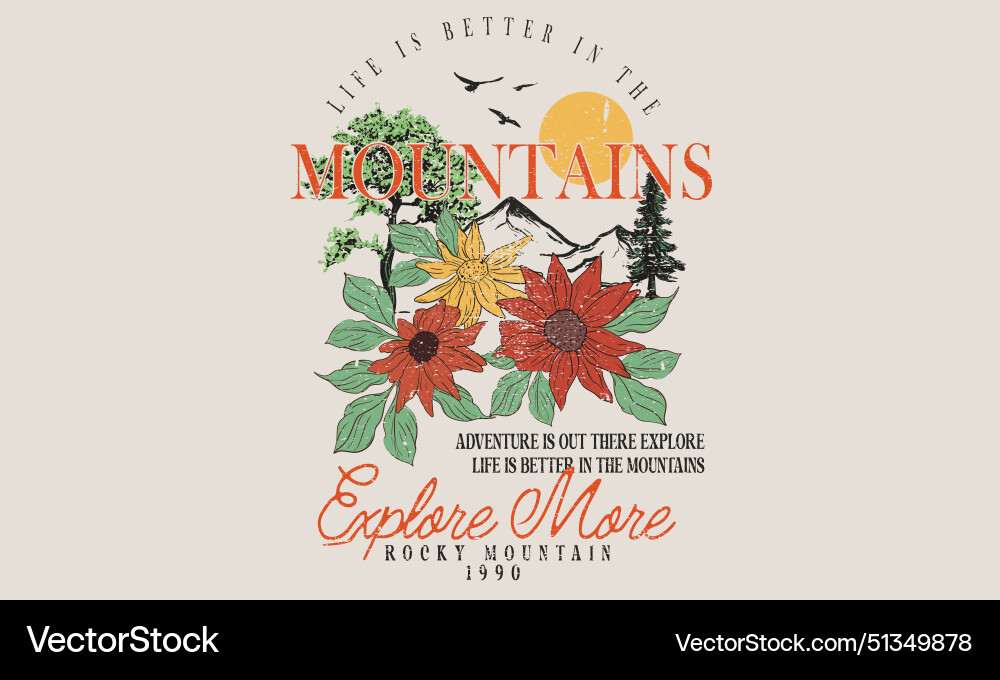 Mountain with flower graphic print design Vector Image