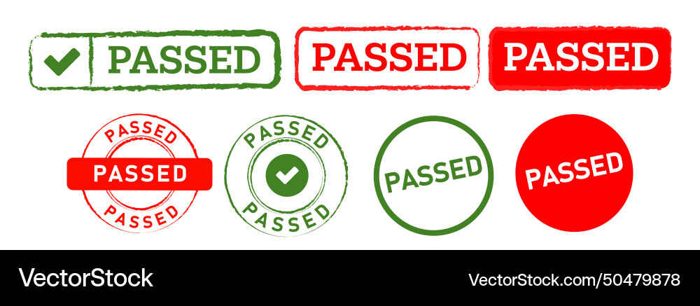 Passed rectangle circle green and red color stamp Vector Image