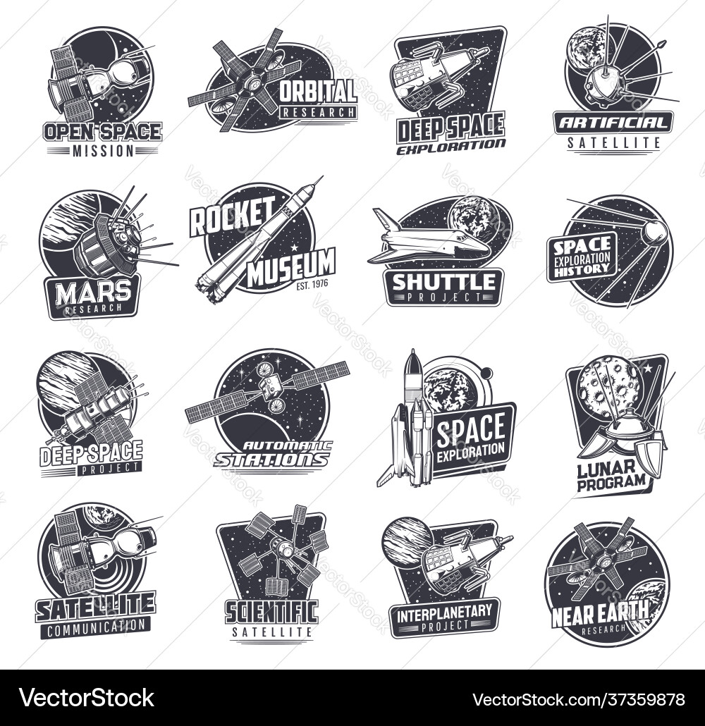 Retro Space Exploration Icons Royalty Free Vector Image