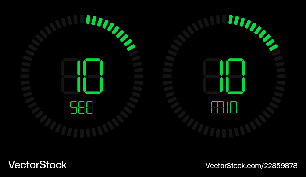 Stopwatch timer green digital time countdown Vector Image