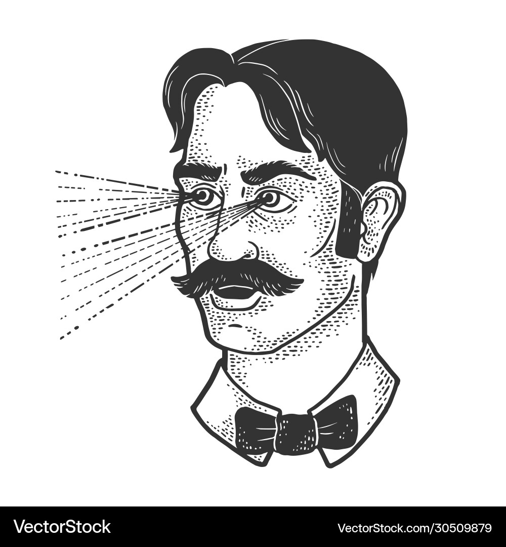 Man beams rays out his eyes sketch Royalty Free Vector Image