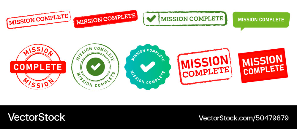 Mission complete stamp seal emblem and speech Vector Image