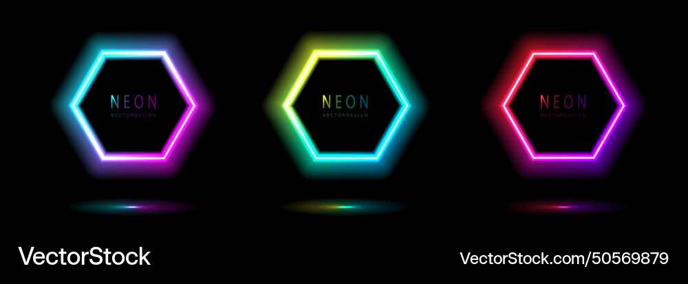 Set of neon light hexagon shape frames design Vector Image