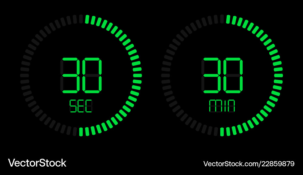 Stopwatch digital green countdown timer Royalty Free Vector