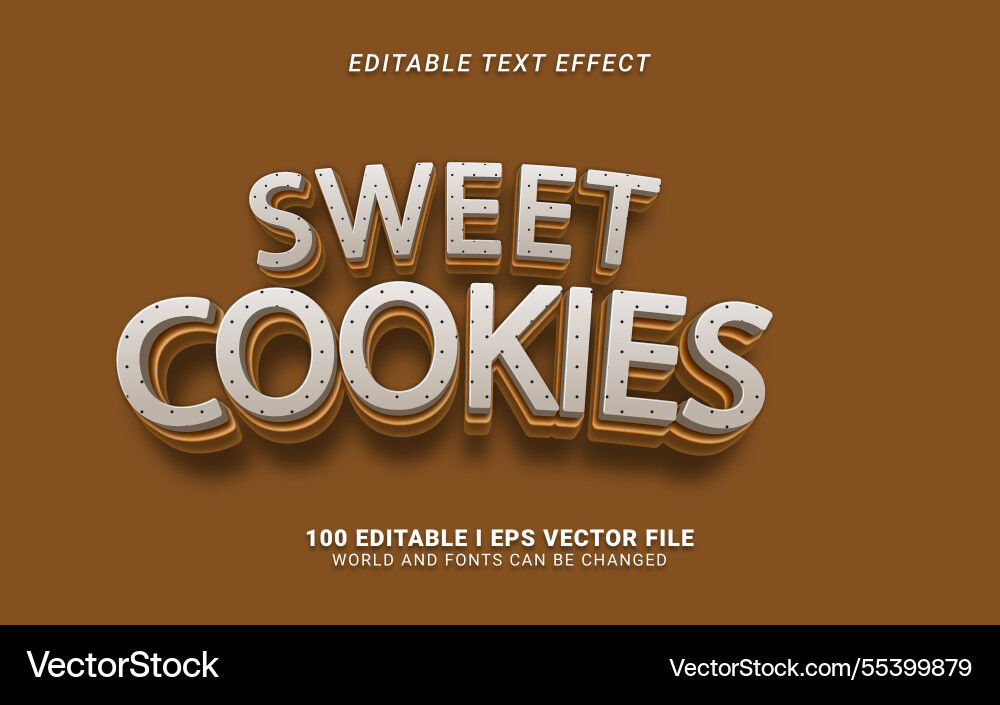 Sweet cookies 3d style text effect Royalty Free Vector Image
