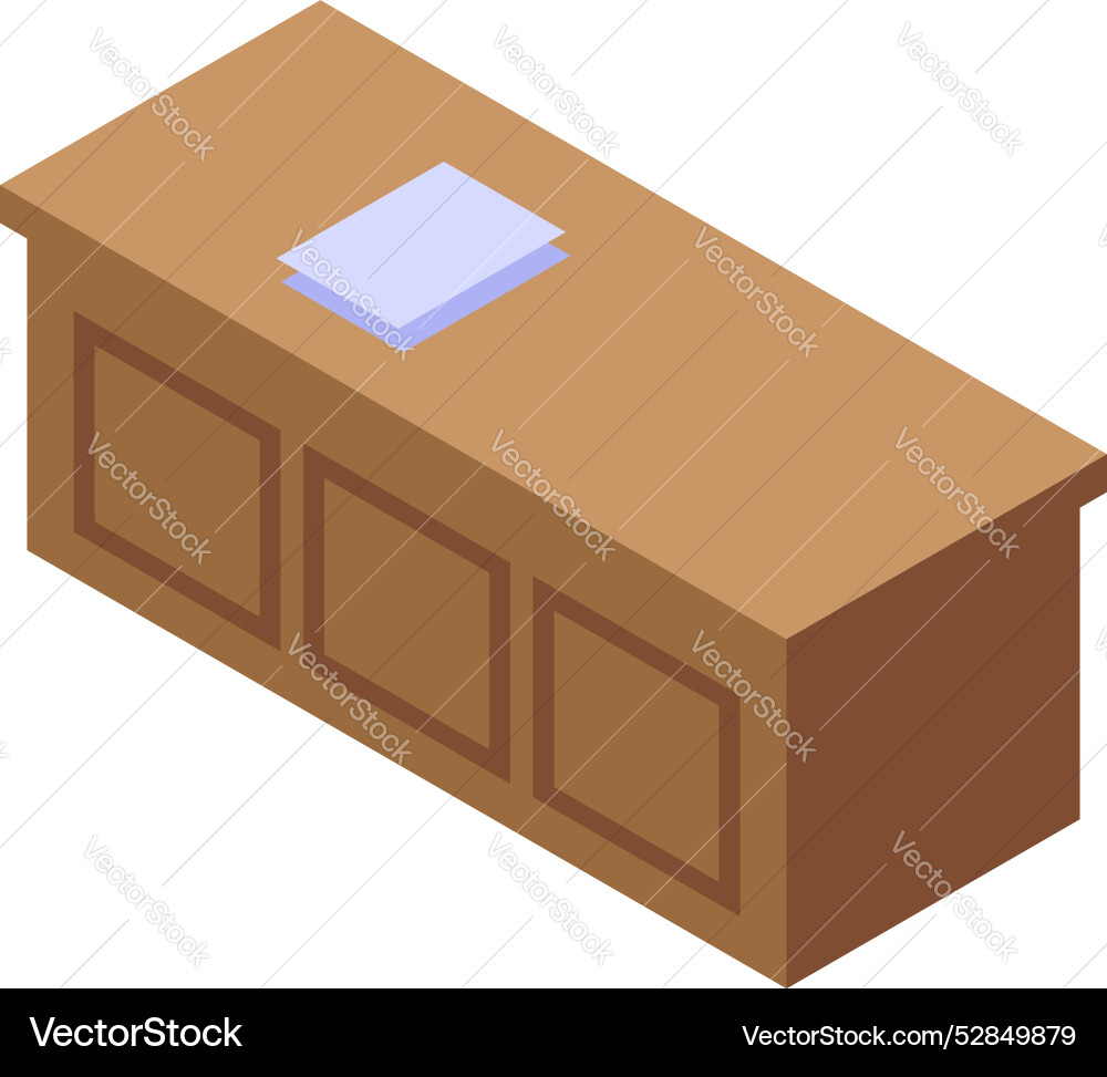 Wooden reception desk standing with papers on top Vector Image