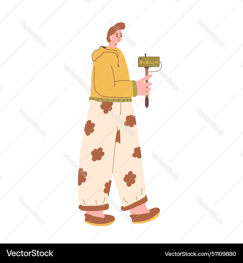 Blogger character modern young man with camera Vector Image