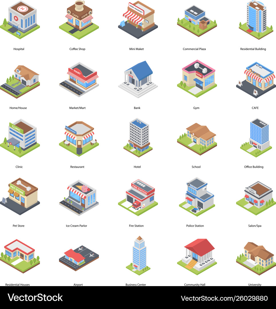 Buildings and architectures icons Royalty Free Vector Image