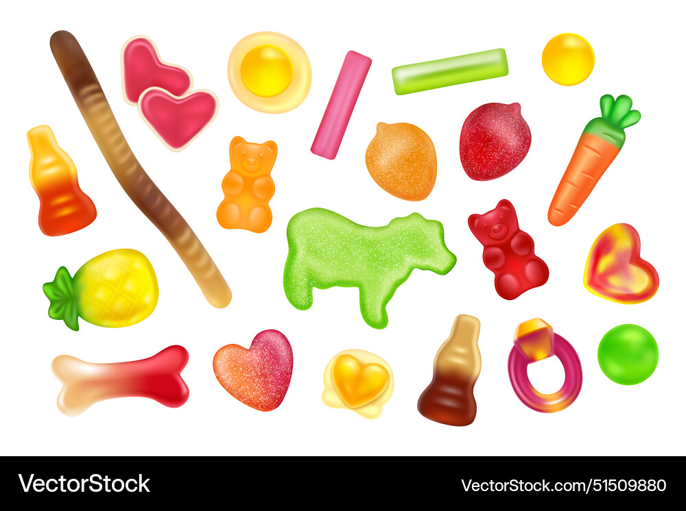 Candy gummy 3d jelly sweets chewing fruit soft Vector Image