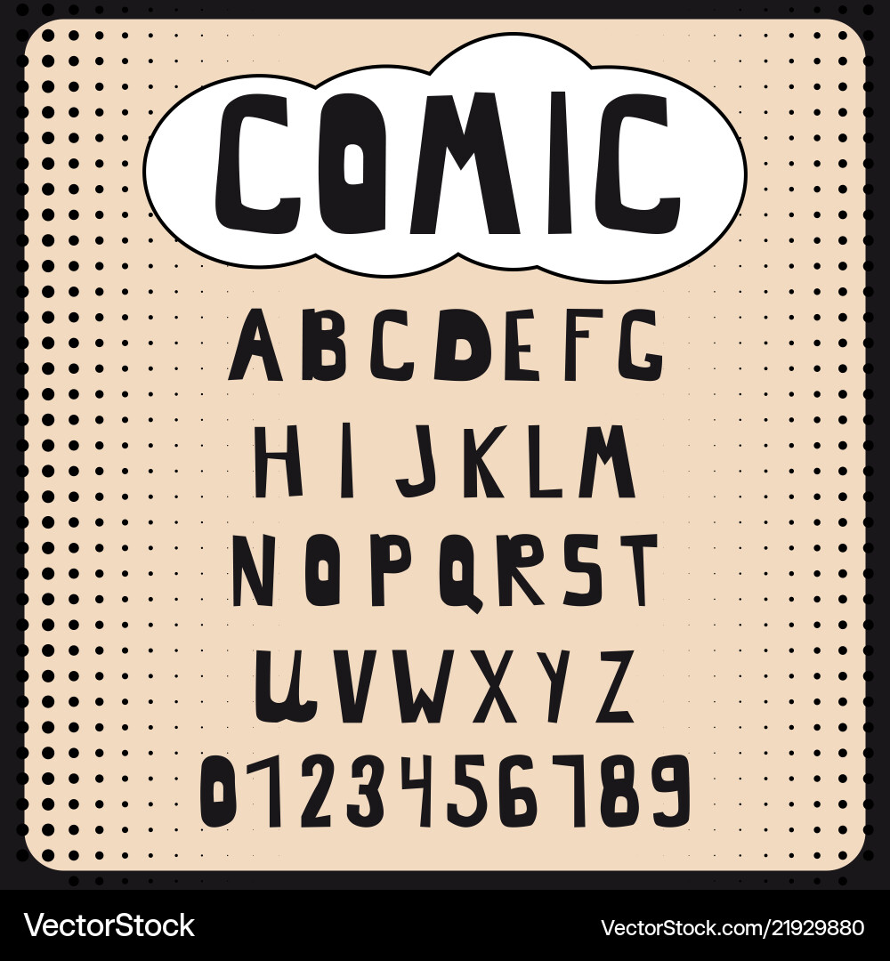 Comic cartoon alphabet set letters numbers Vector Image