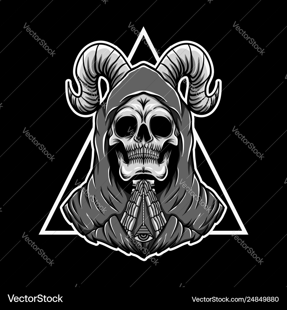Praying skull triangle Royalty Free Vector Image