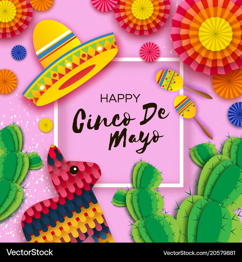 Happy cinco de mayo greeting card colorful paper Vector Image