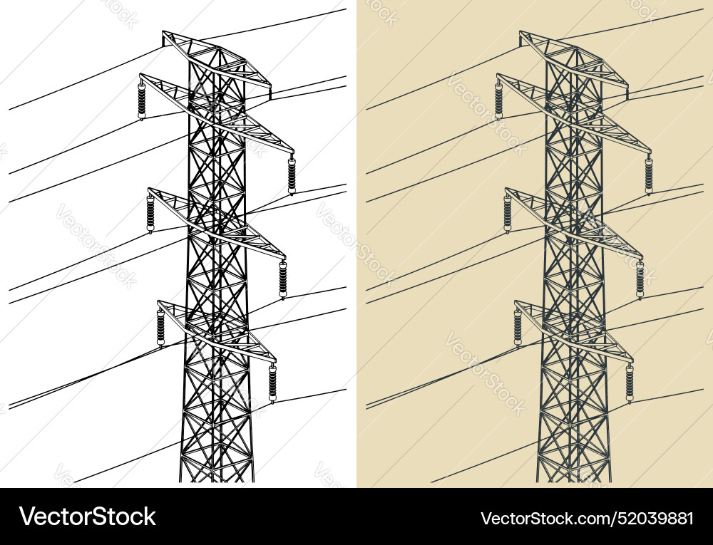 High-voltage electric pole with wires Royalty Free Vector