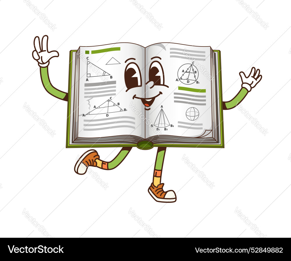 Cartoon groovy school geometry textbook character Vector Image