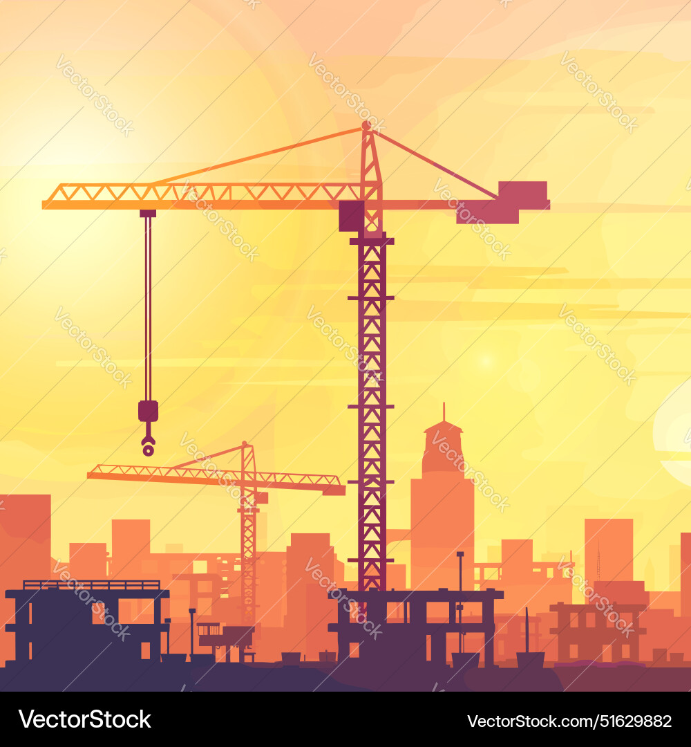 Construction crane on a construction site against Vector Image