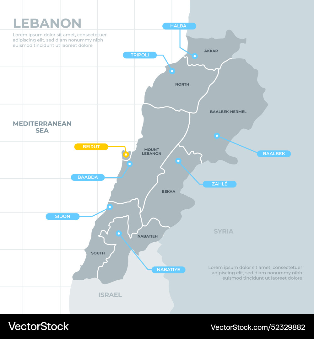 Flat design lebanon map Royalty Free Vector Image