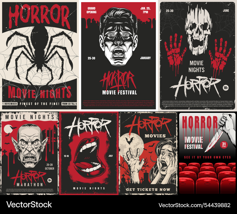 Horror fest promo materials collection Royalty Free Vector