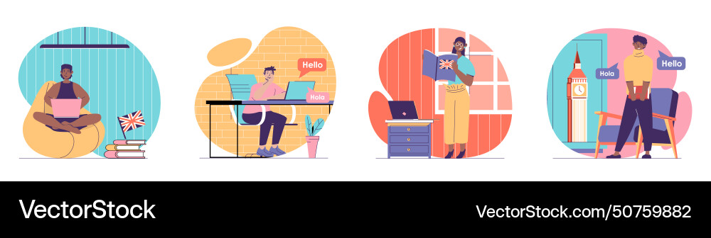 Online Language Learning Scenes Royalty Free Vector Image