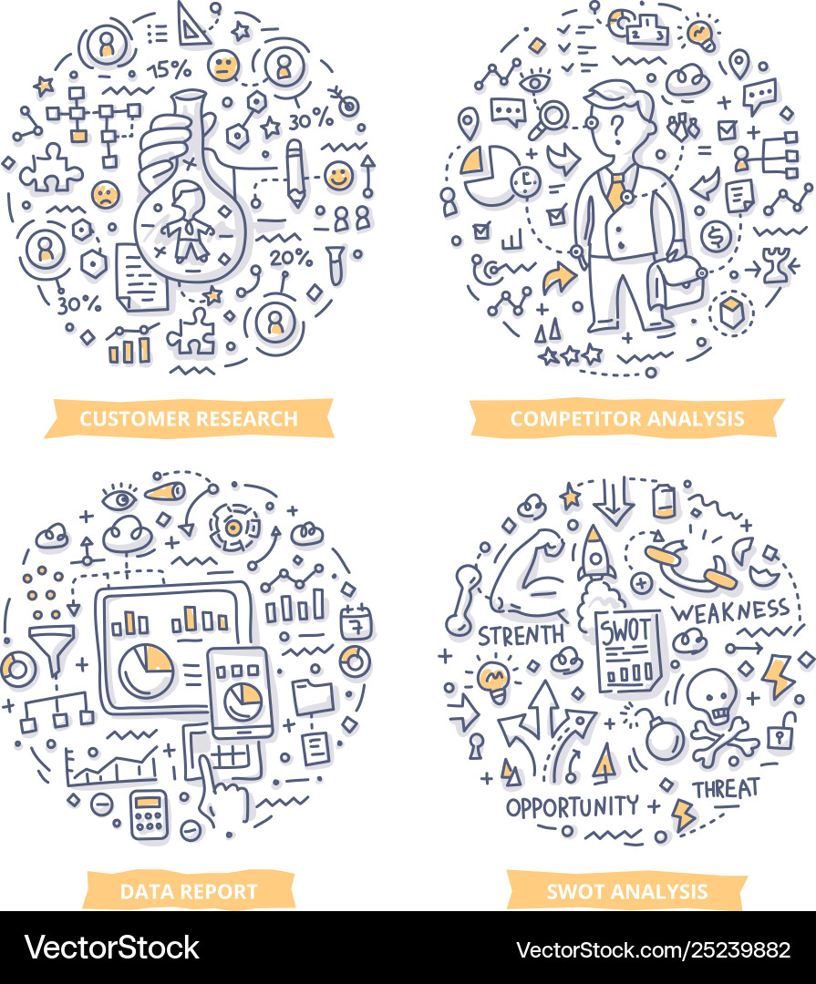 Research analysis doodle Royalty Free Vector Image