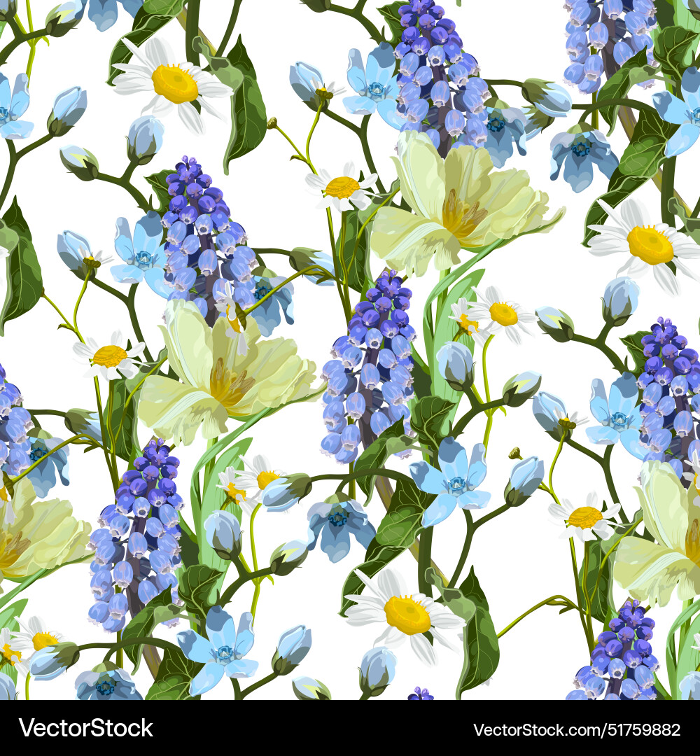 Spring flowers seamless pattern Royalty Free Vector Image