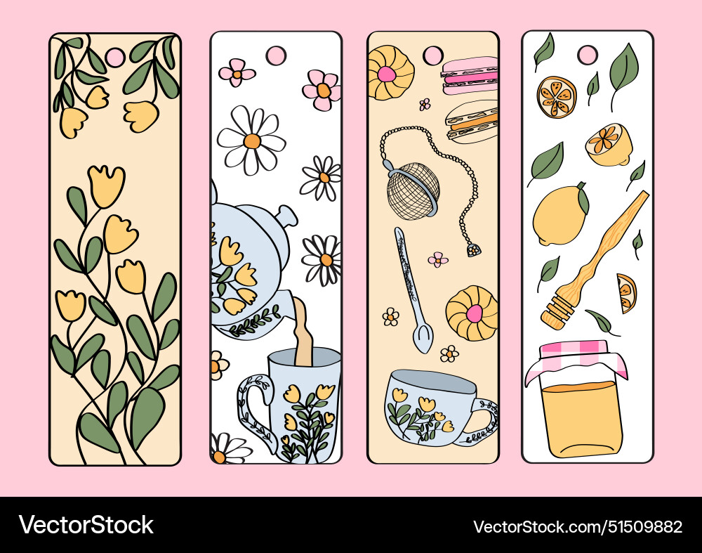 Tea time patterns on bookmark templates collection