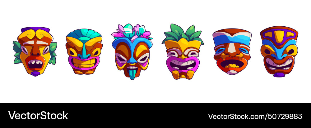 Cartoon tiki mask collection Royalty Free Vector Image