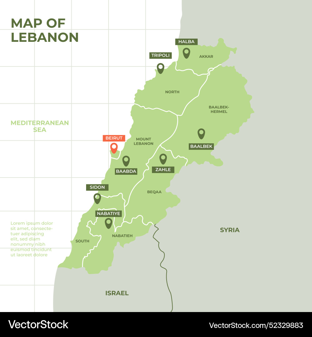 Flat design lebanon map Royalty Free Vector Image