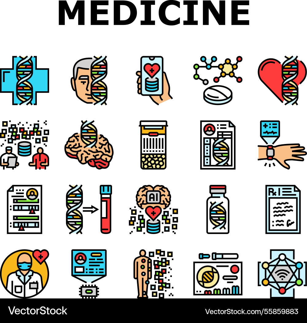 Personalized medicine genomics icons set Vector Image