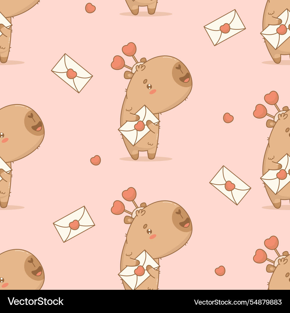 Seamless pattern with cute romantic capybara Vector Image