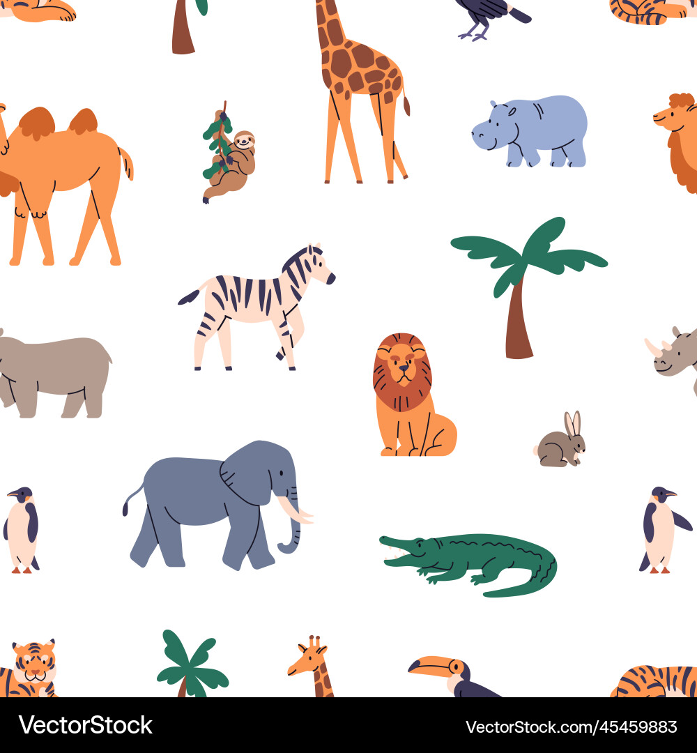 Wild animals pattern seamless background Vector Image