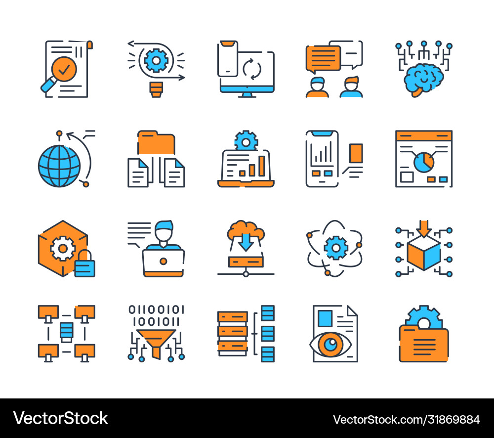 Color linear icon set data outline Royalty Free Vector Image