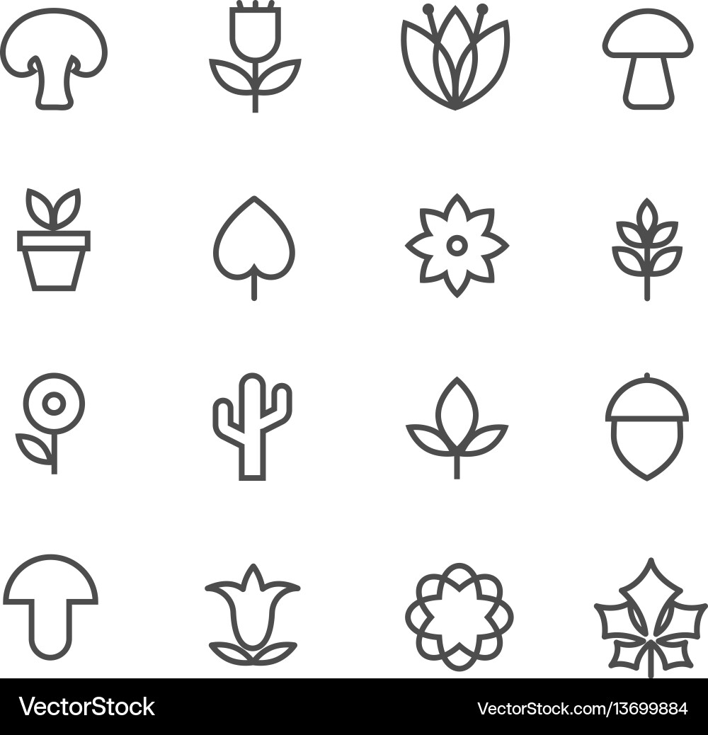 Linear nature icons thin line flowers Royalty Free Vector