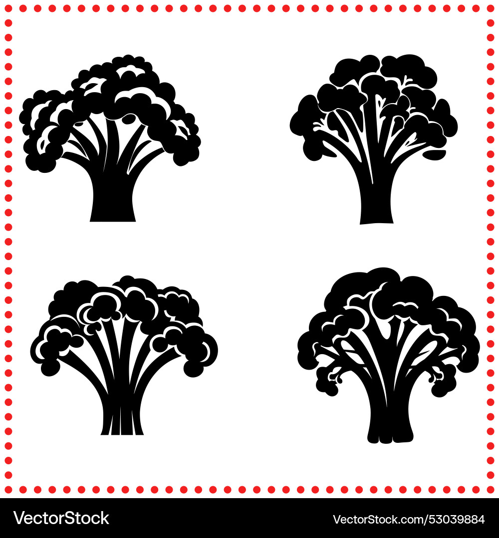 Minimalist broccoli silhouette collection Vector Image