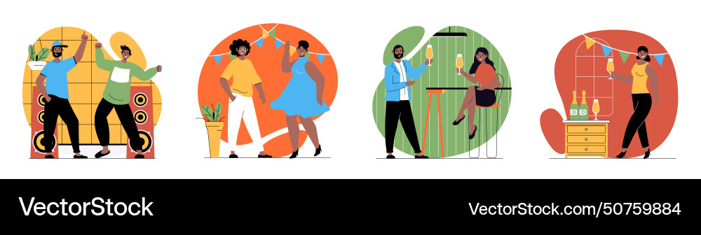 Party concept with people scenes set in flat web Vector Image
