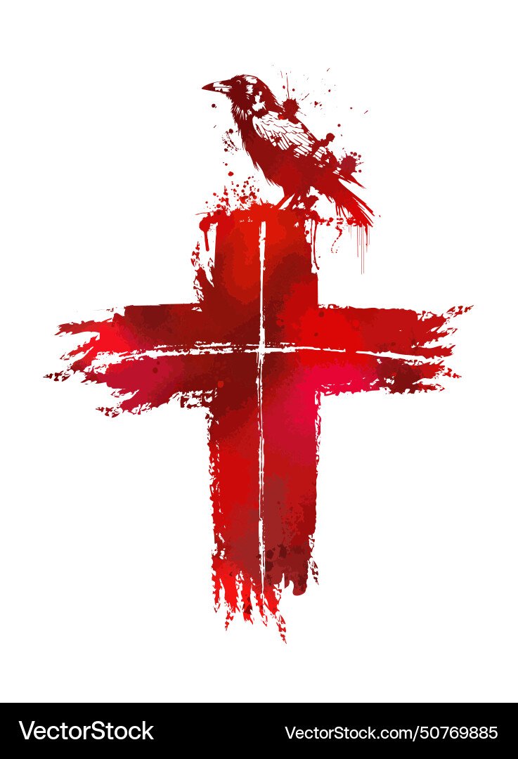 Cross with a red crow hand drawing not ai Vector Image