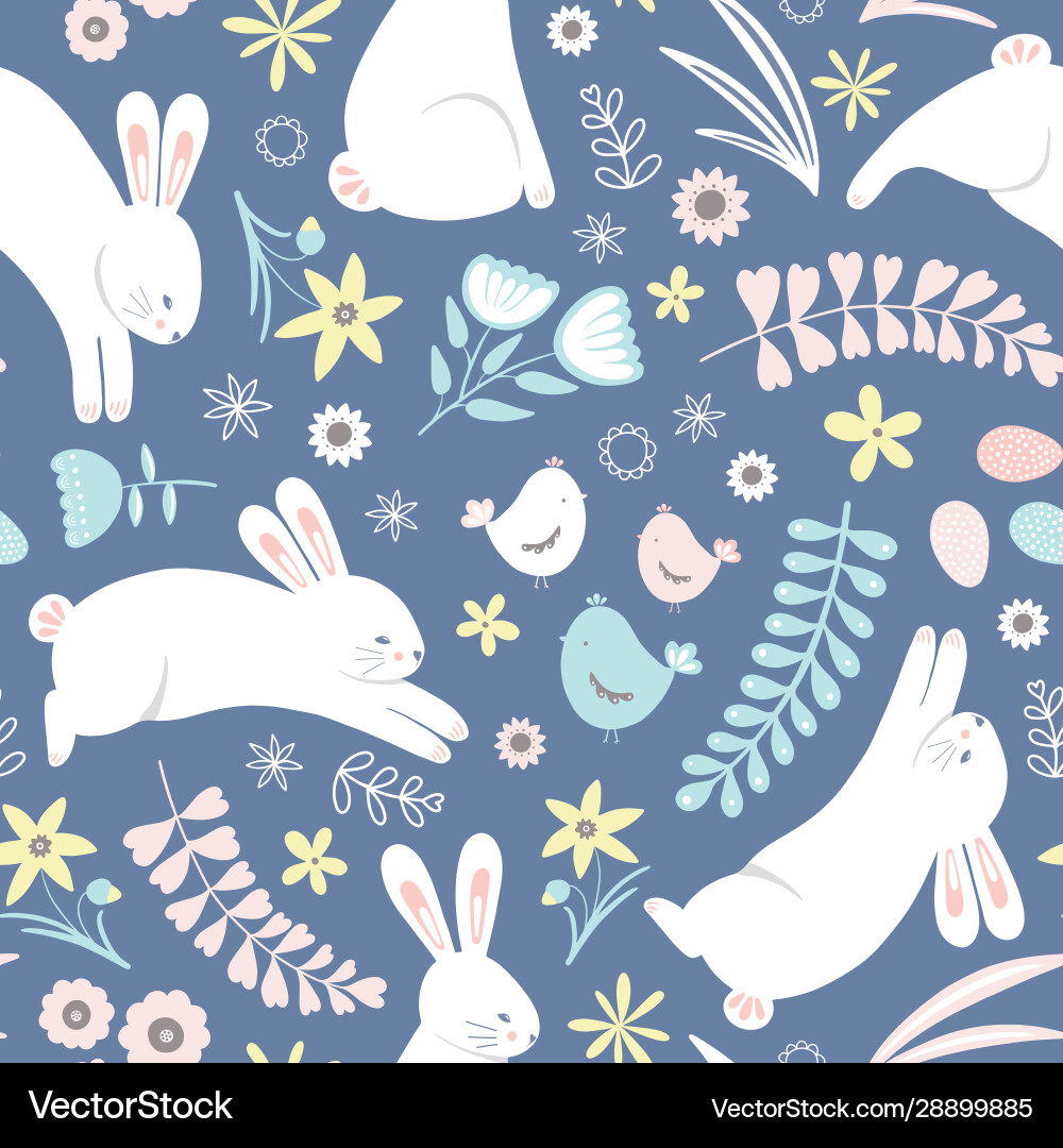 Easter pattern cute bunny floral seamless Vector Image