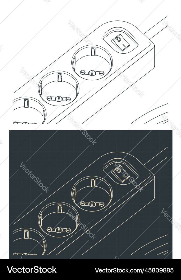 Extension cord with 6 sockets close up Royalty Free Vector