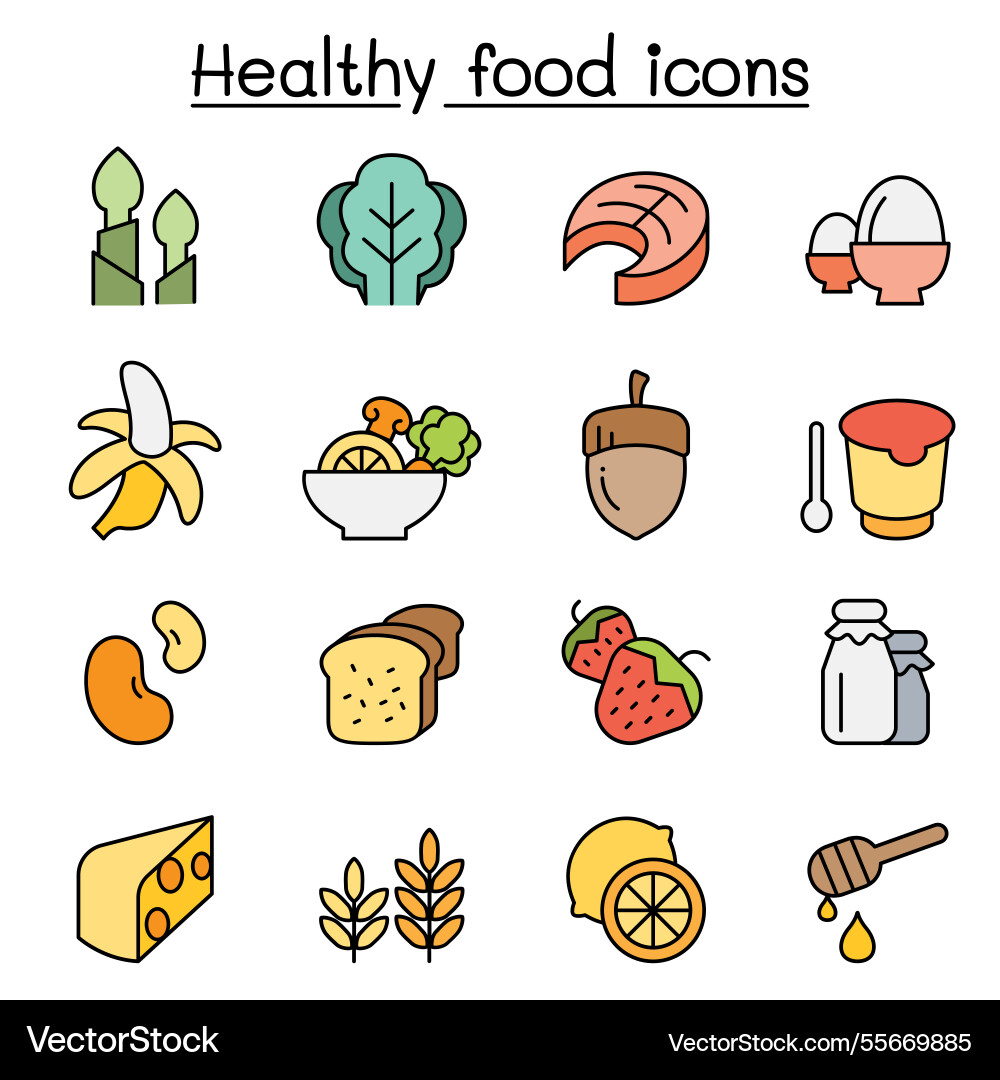 Healthy food icon set in color line style Vector Image
