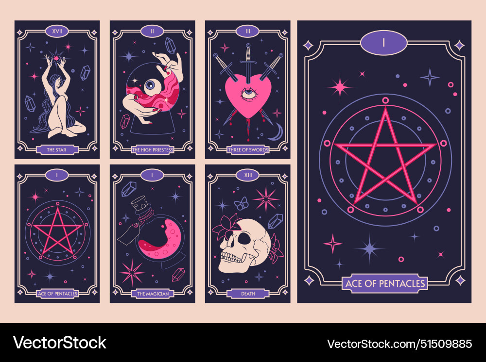 Tarot cards moon magic sun witchcraft mystic Vector Image