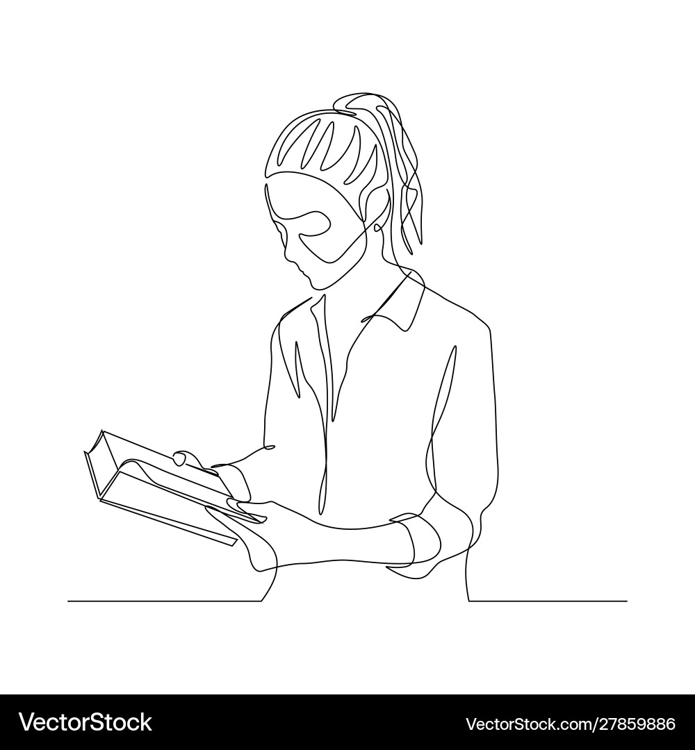 Continuous one line woman read book education Vector Image