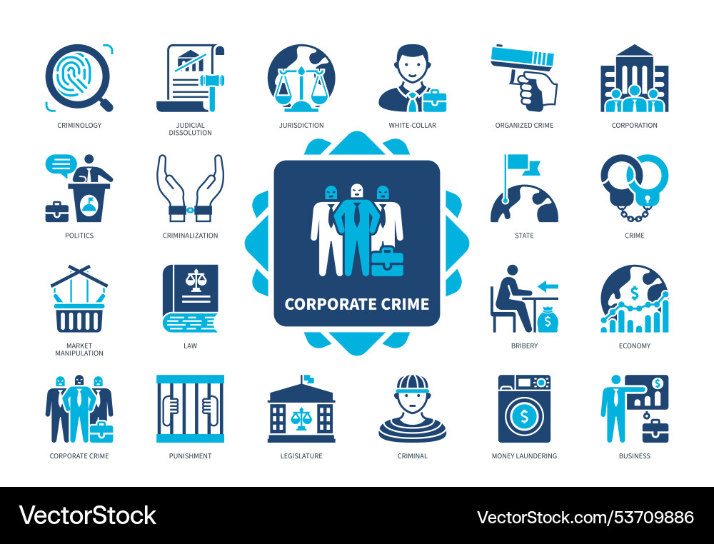 Corporate crime solid icon set Royalty Free Vector Image