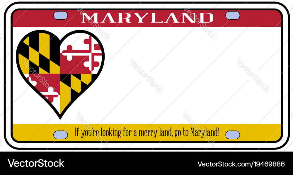 Maryland State License Plate Royalty Free Vector Image
