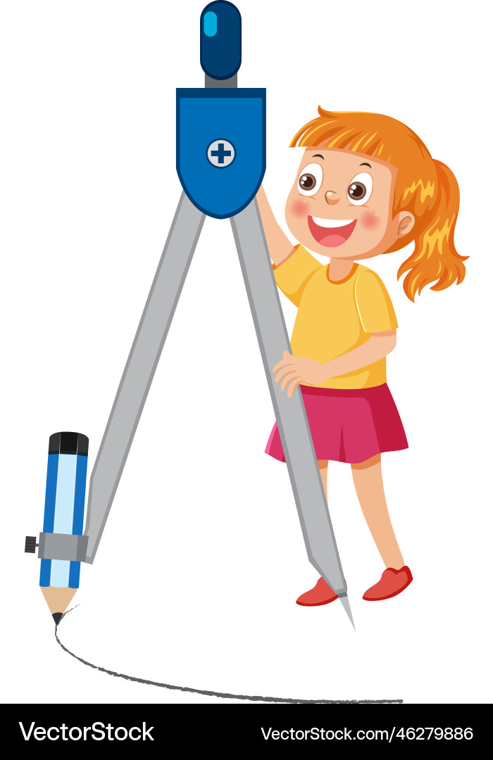 Math girl cartoon character with compass Vector Image