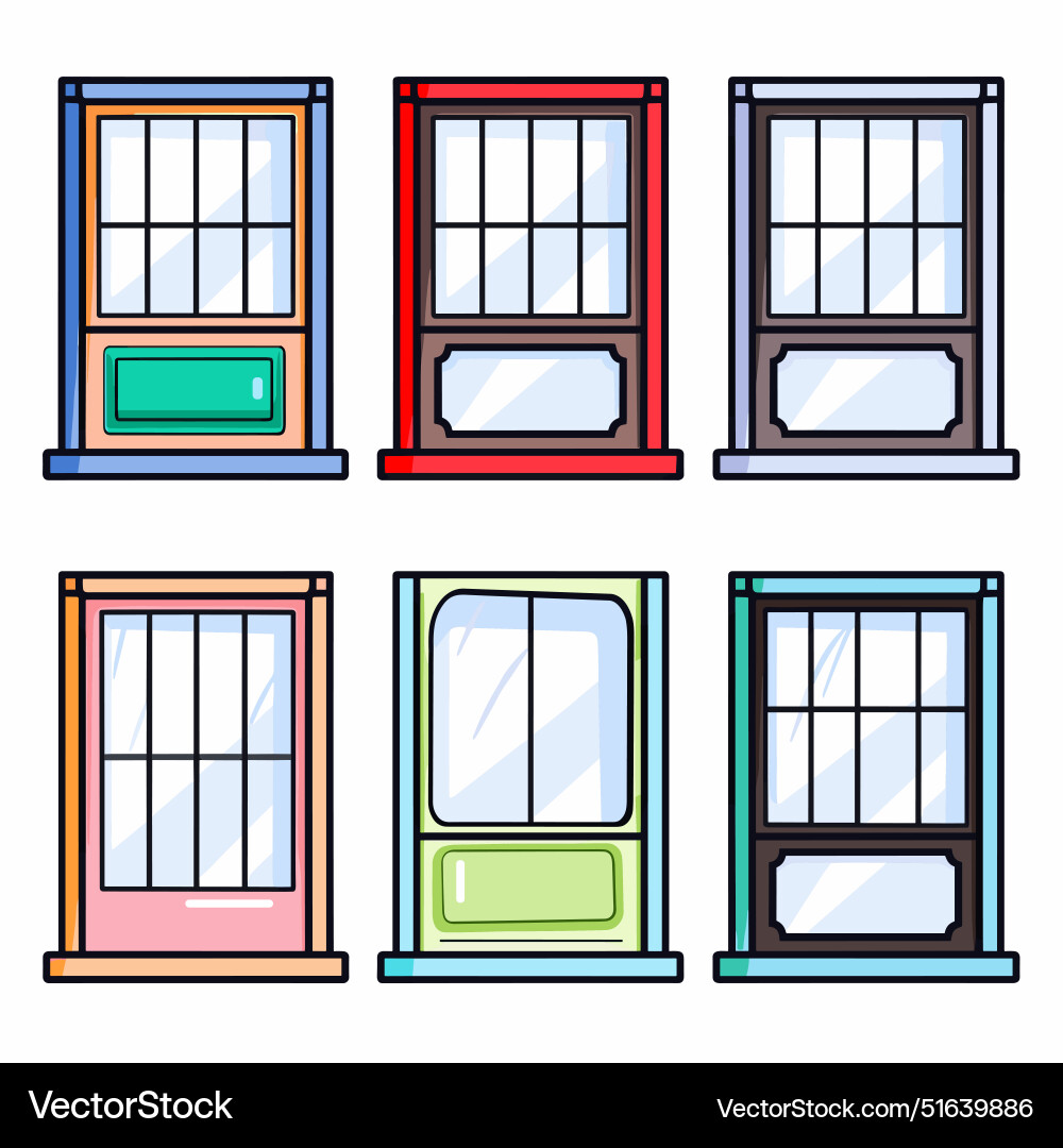 Set colorful cartoonstyle windows unique window Vector Image