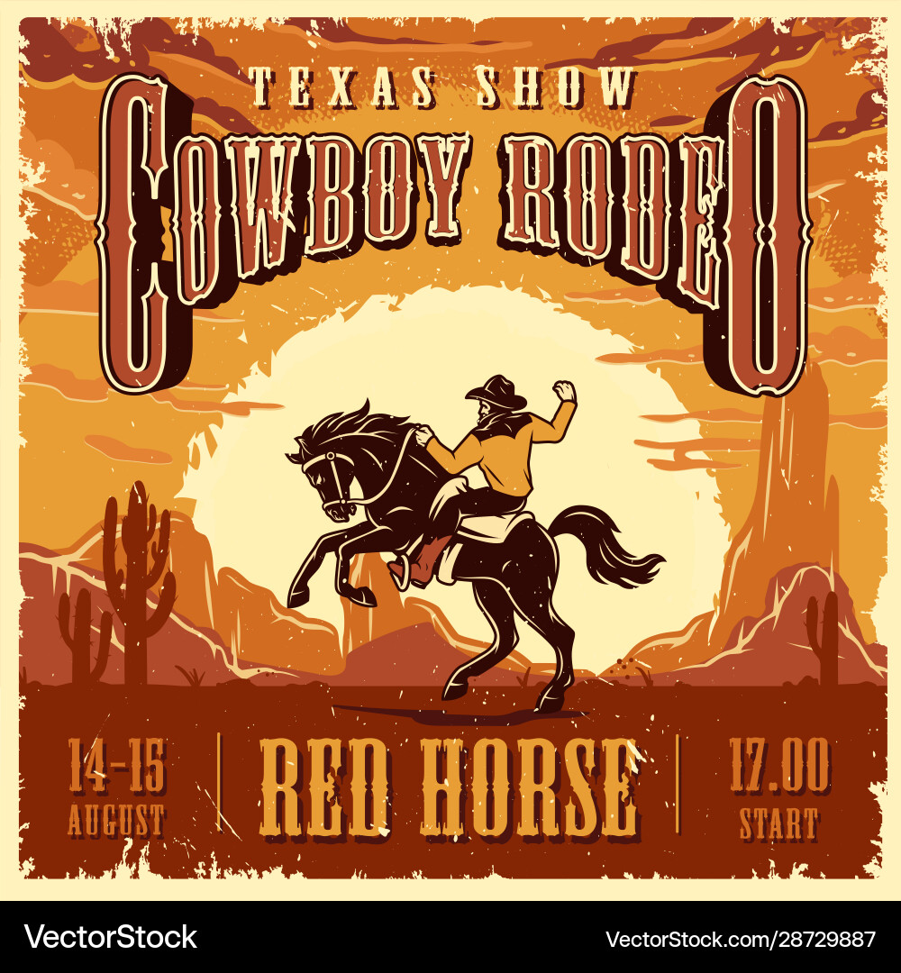Cowboy rodeo show advertising template Royalty Free Vector