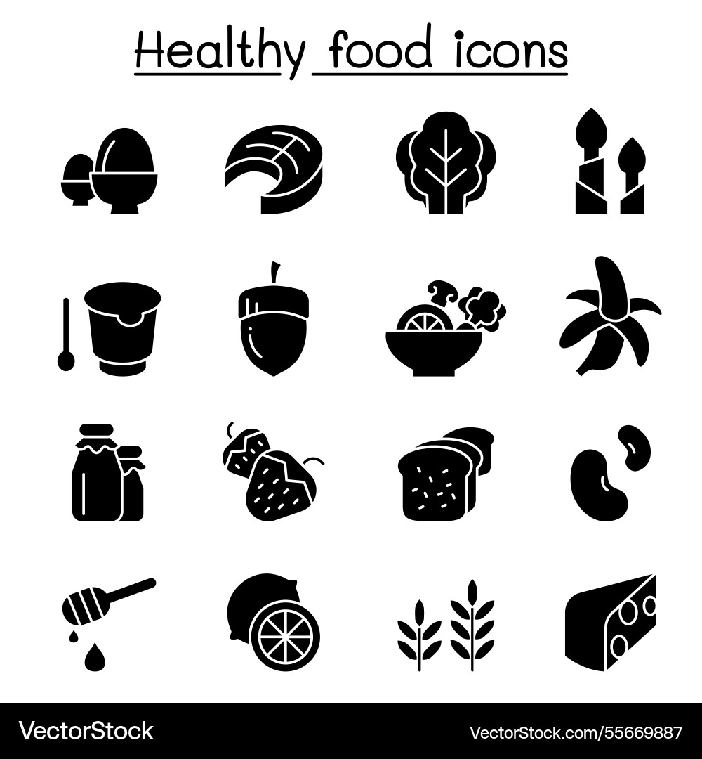 Healthy food icon set in glyph style Royalty Free Vector