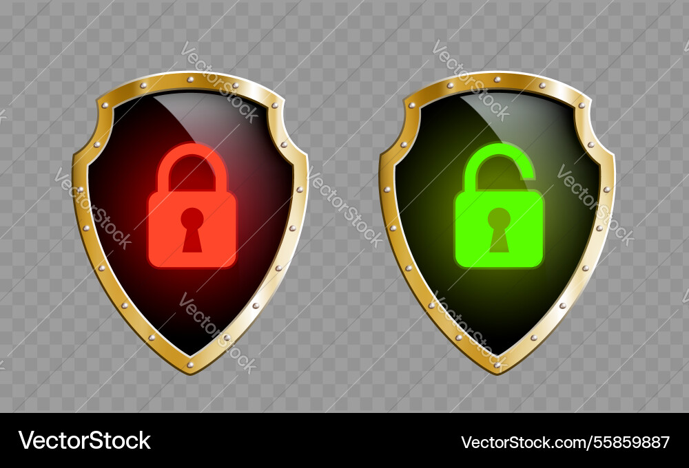 Metal shield with lock icon Royalty Free Vector Image